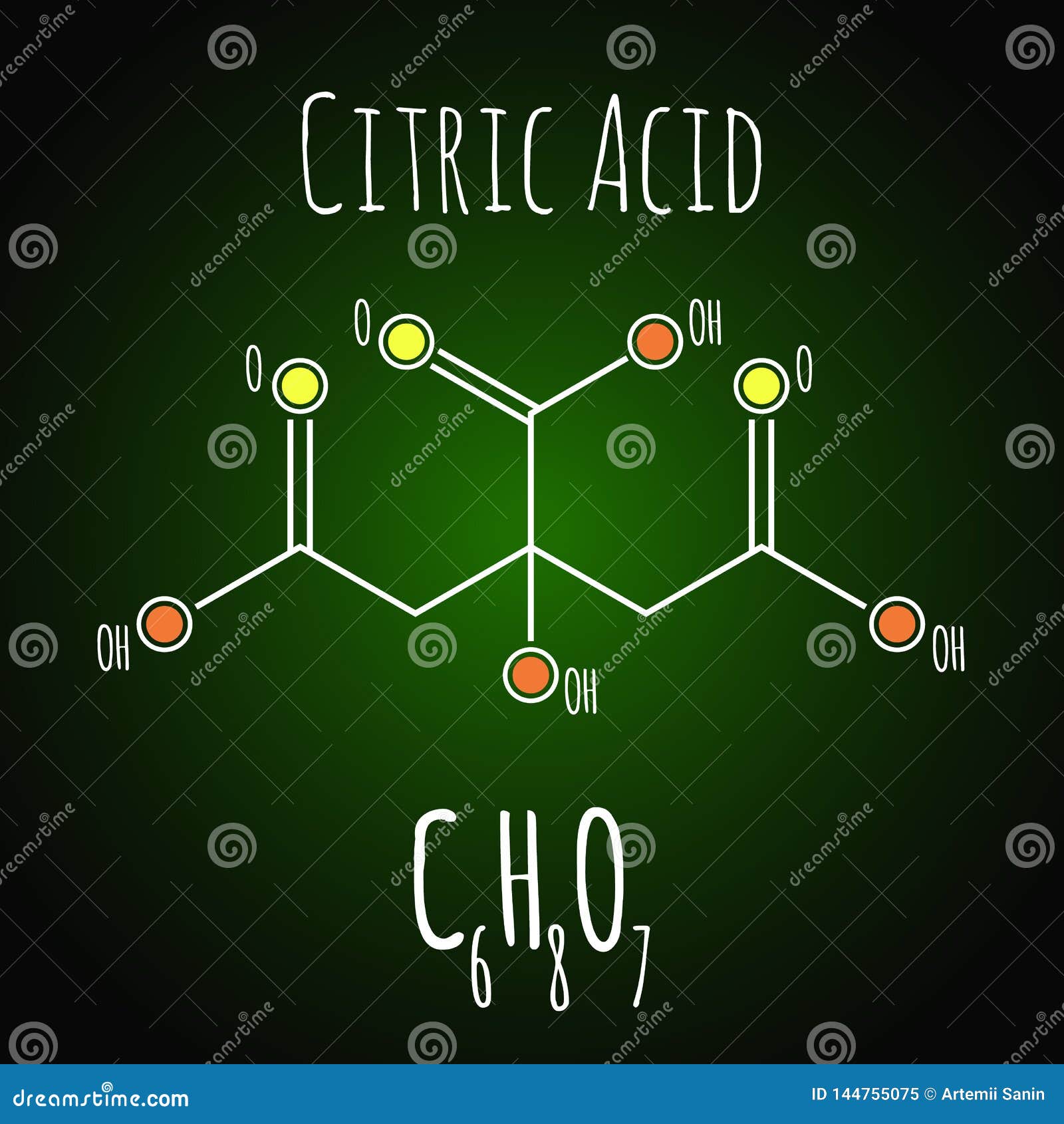 Citric Acid Structural Skeletal Chemical Formula on Dark Background ...