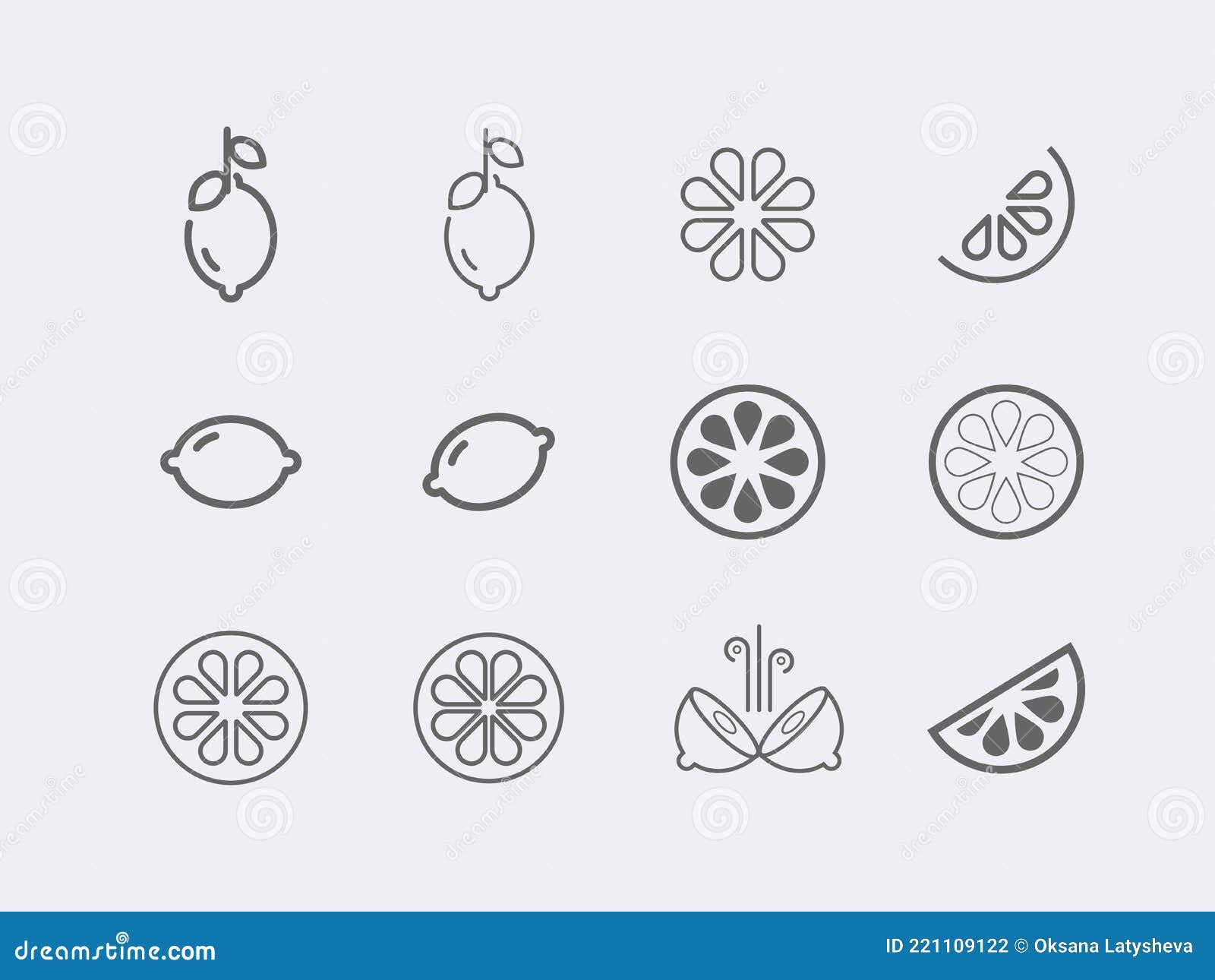 Citrus Line Vector Icon Set Stock Vector - Illustration of yellow ...