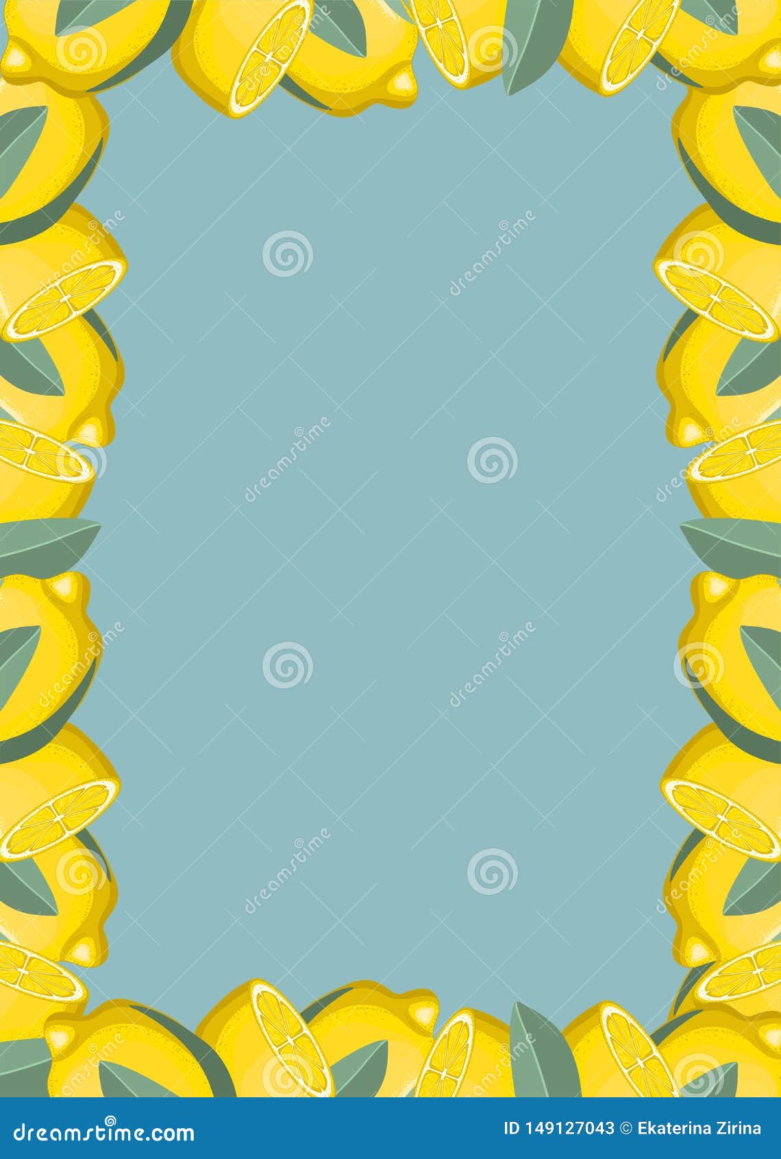 Citrus Frame of Lemons. Yellow and Blue. Vector Template Stock ...