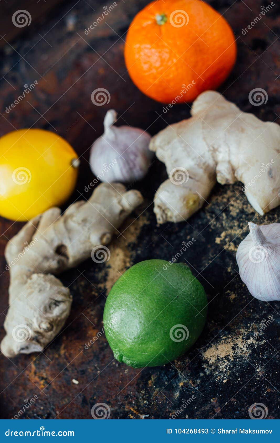 Citrus Fruits with Garlic and Ginger Root Stock Image - Image of black ...