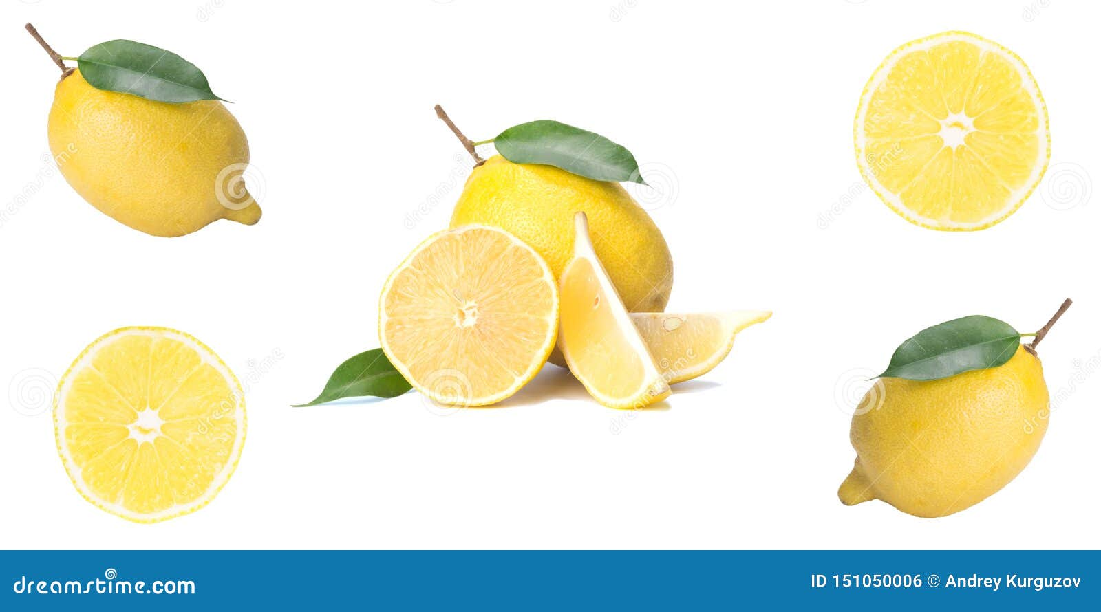 Citrus Isolate, Fresh Lemon, Whole and Slices, on White Background ...