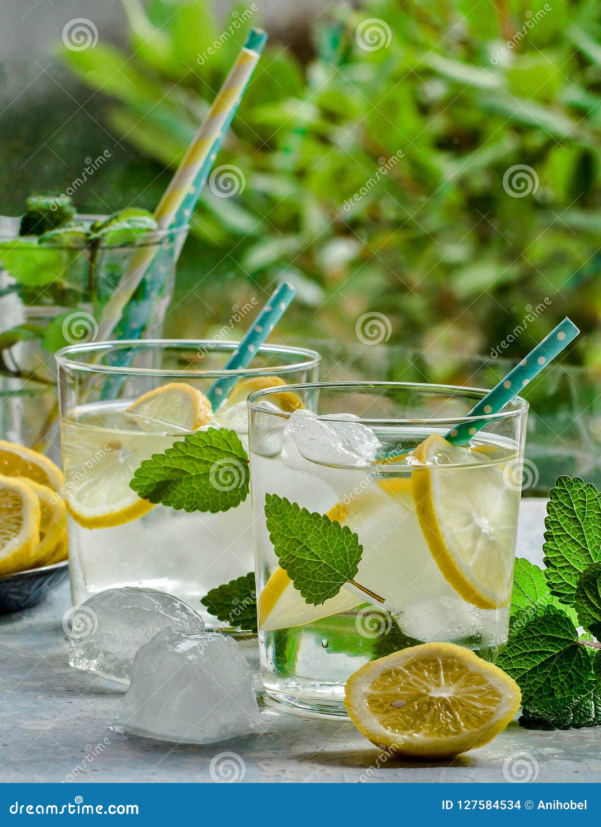 Citrus Lemonade with Mint and Ice Stock Photo - Image of drink, cube ...