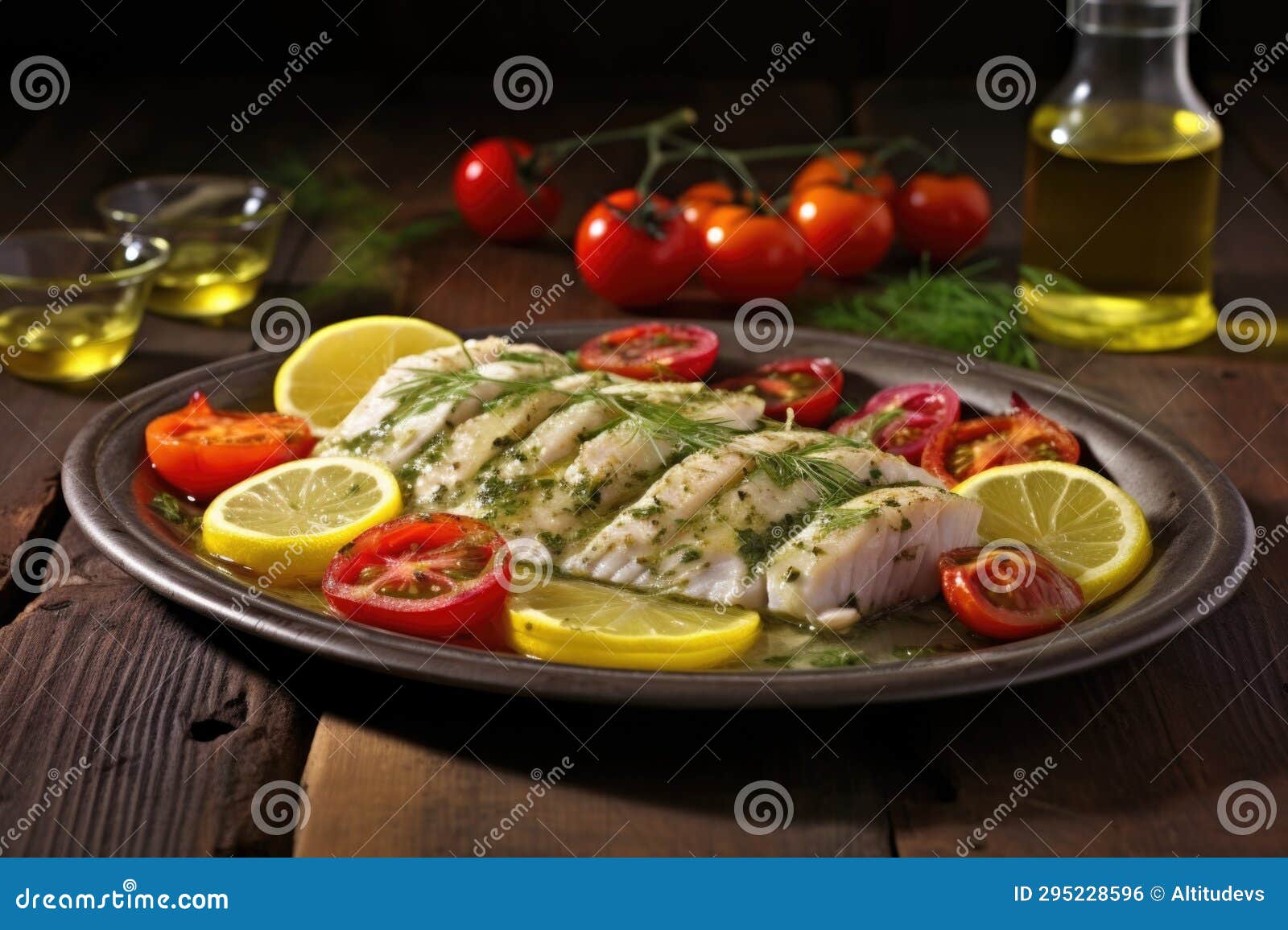 Citrus Marinated Fish Fillet on a Rustic Plate Stock Photo - Image of ...