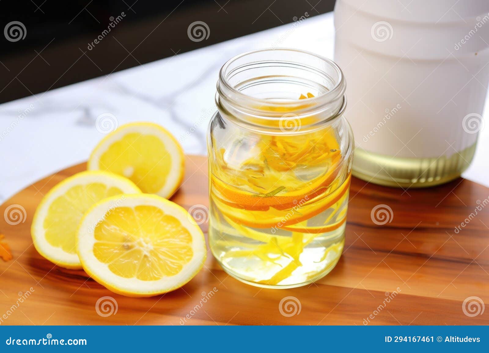 Citrus Peels Infused Cleaning Vinegar in Clear Jar Stock Image - Image ...