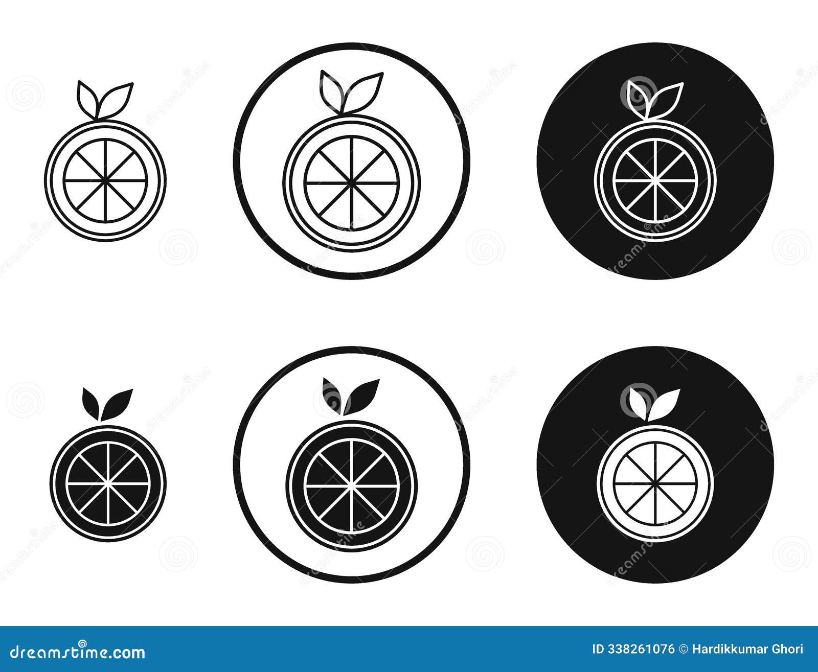 Citrus Slice Vector Icon Set in Black and White Outlines Stock Vector ...