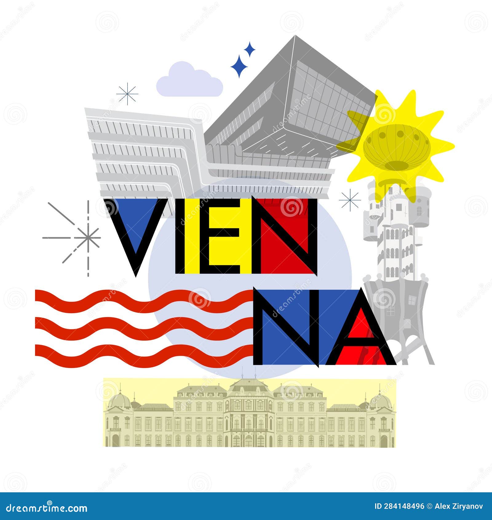 Typography Word "Vienna" Branding Technology Concept Vector Stock ...
