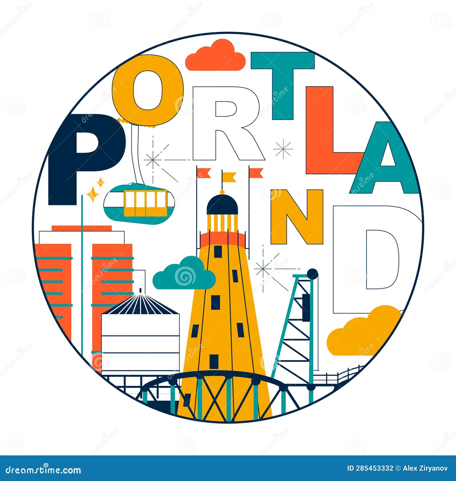 Typography Word "Portland" Branding Technology Concept Vector Stock ...