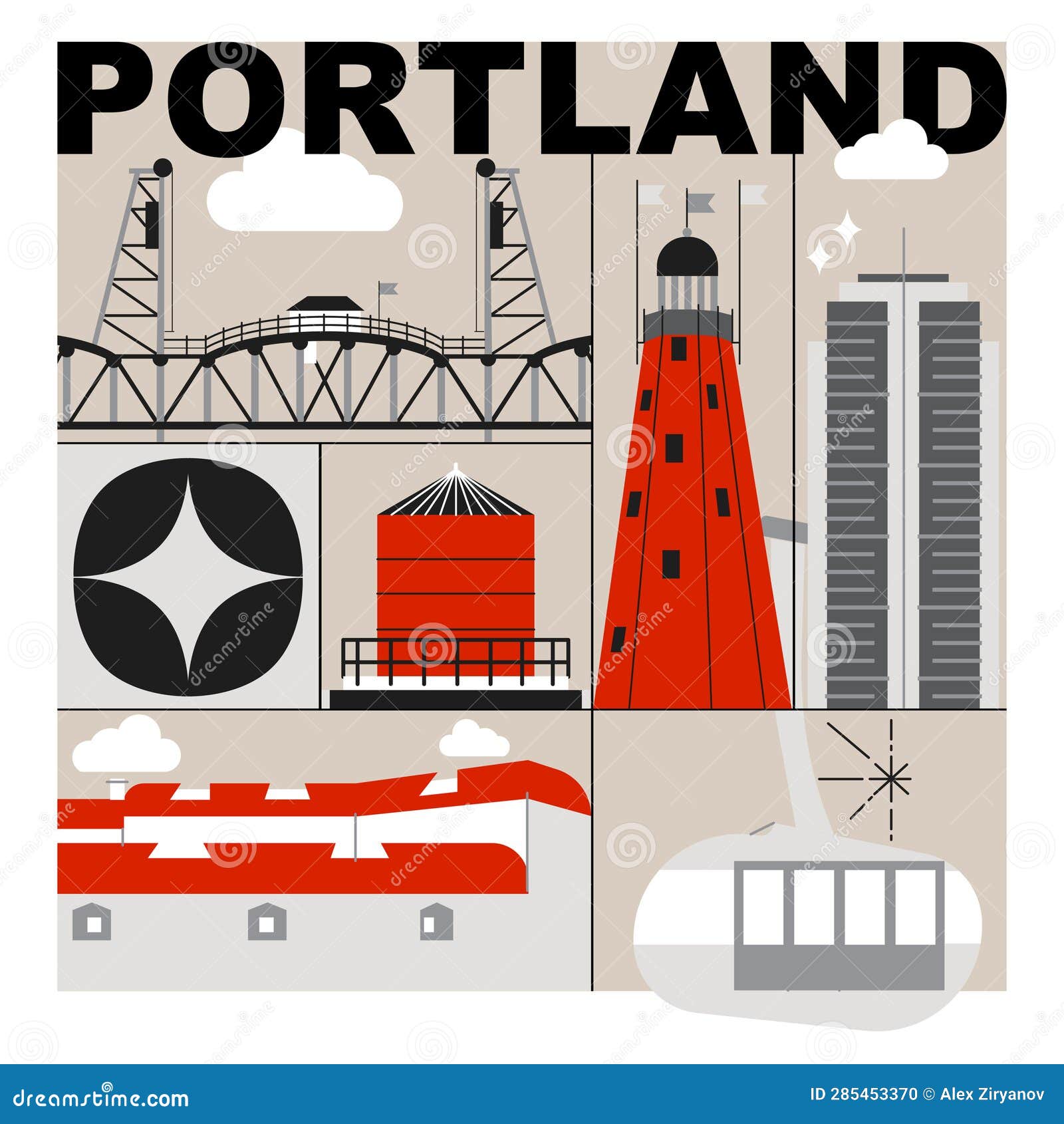 Typography Word "Portland" Branding Technology Concept Vector Stock ...