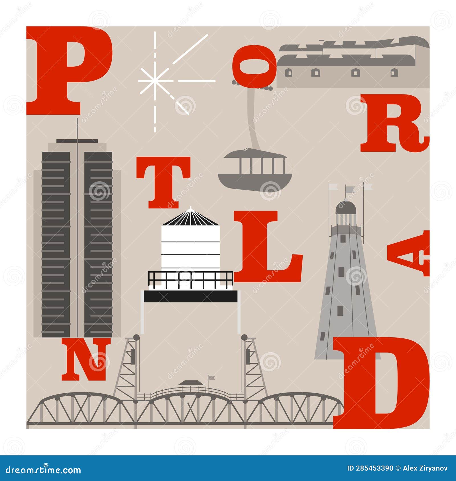 Typography Word "Portland" Branding Technology Concept Vector Stock ...