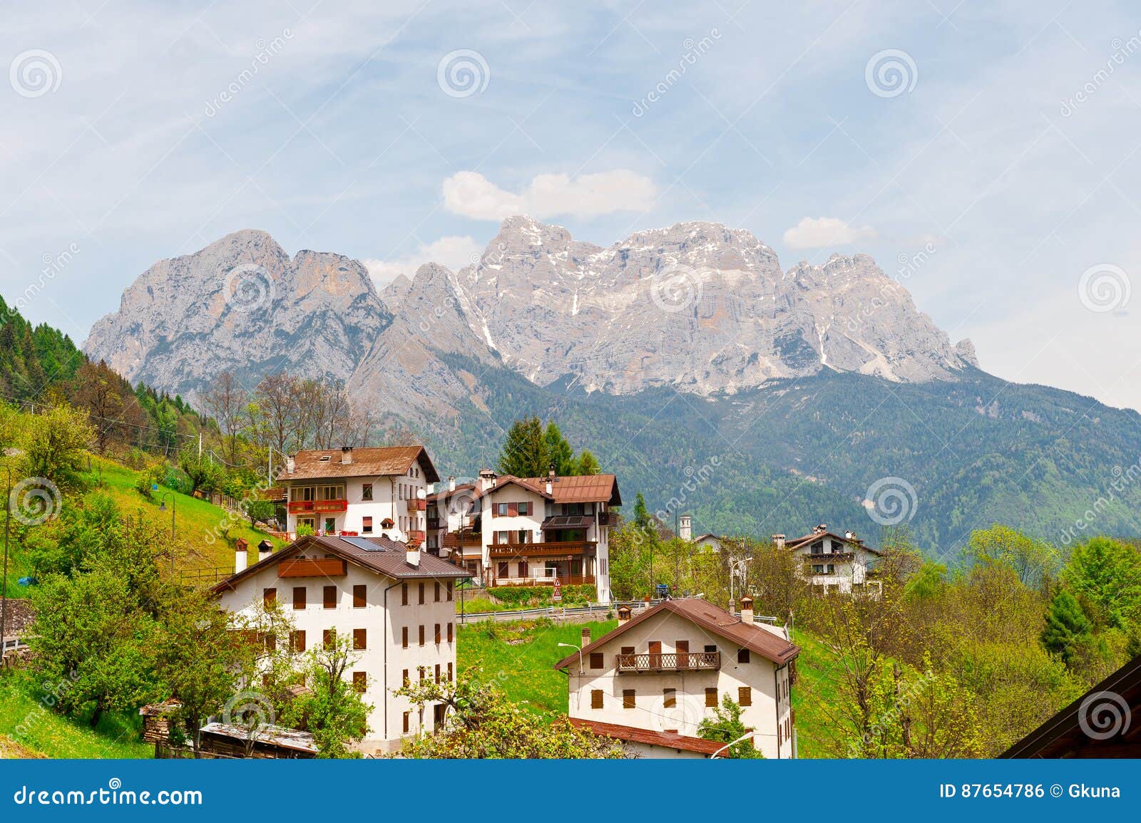 City in Alps stock photo. Image of ground, meadow, italian - 87654786