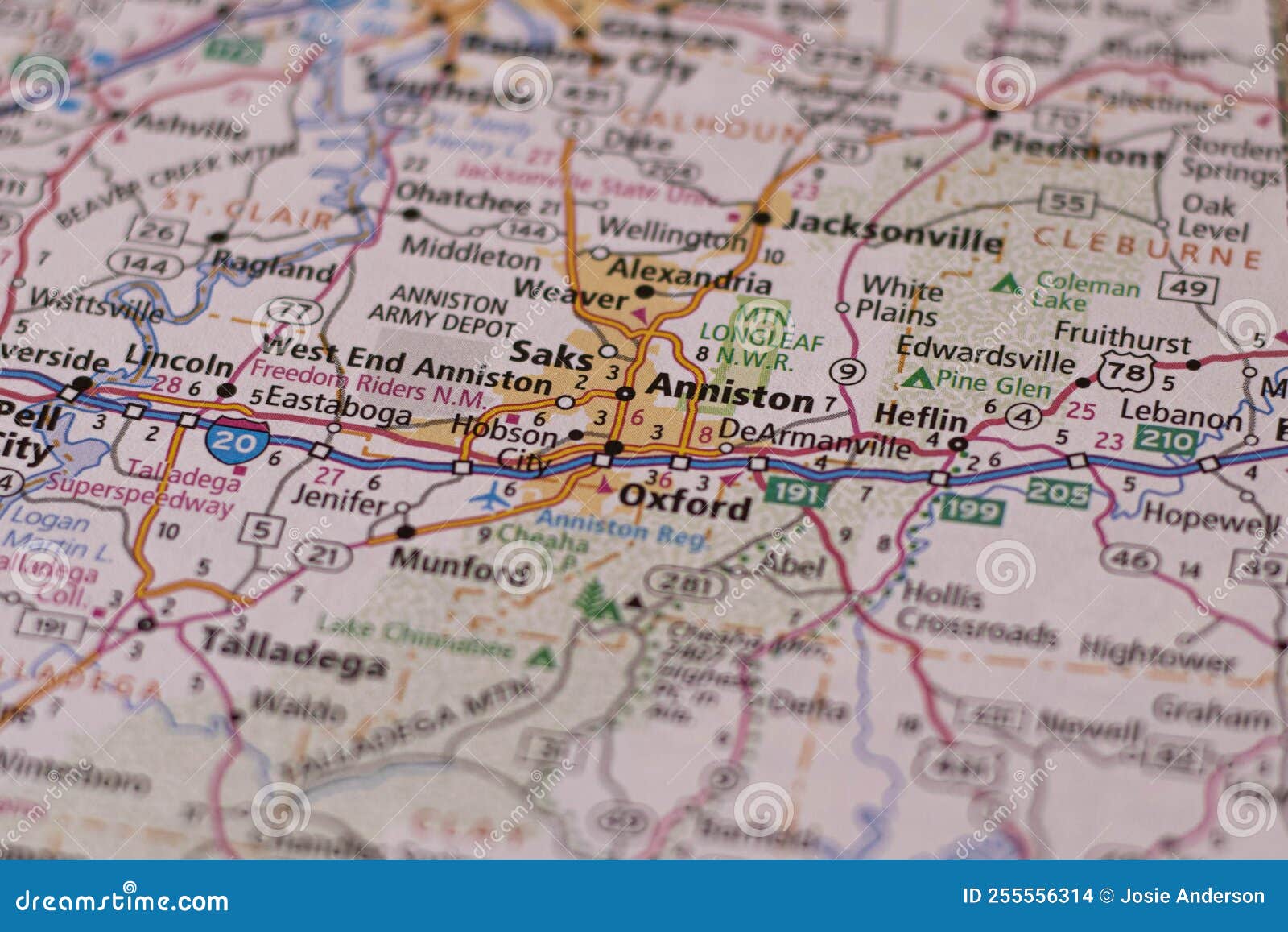 City of Anniston Alabama on a Map Stock Photo - Image of places, state ...