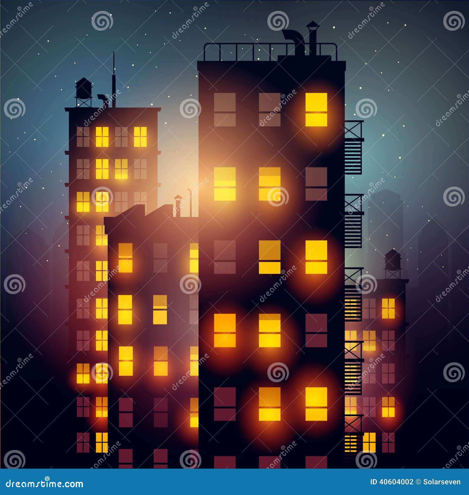 City Apartments at Night stock vector. Illustration of pattern - 40604002