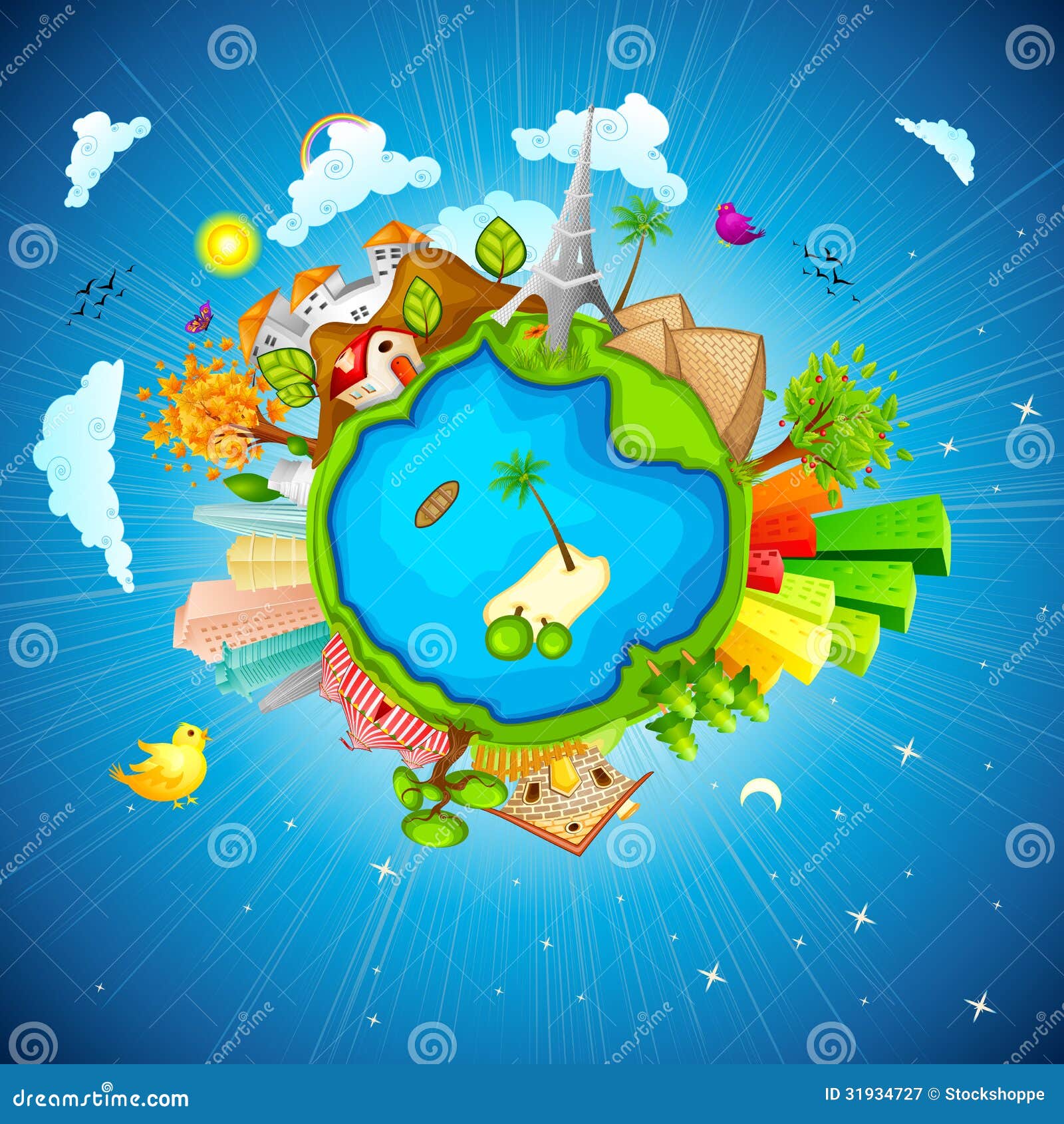 City around Earth stock vector. Illustration of global - 31934727