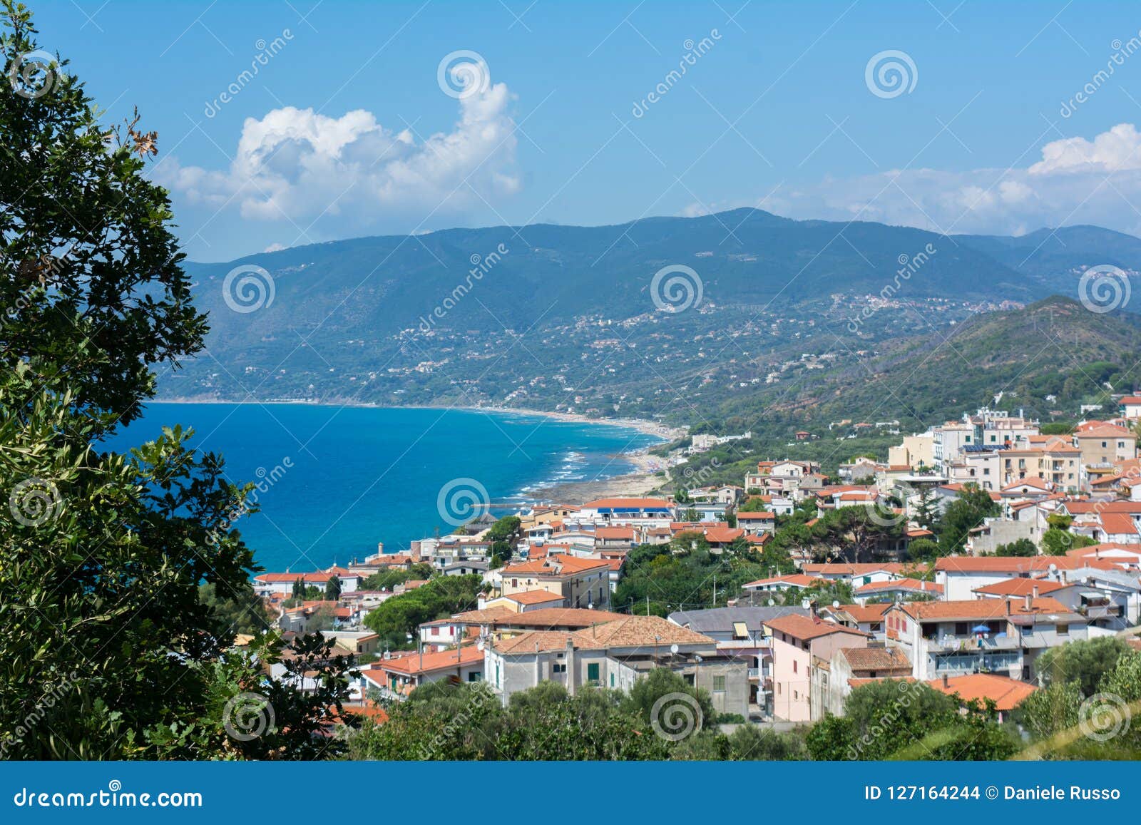 The City of Ascea, in Italy, on Cloudy Sky Background in Summer Stock ...
