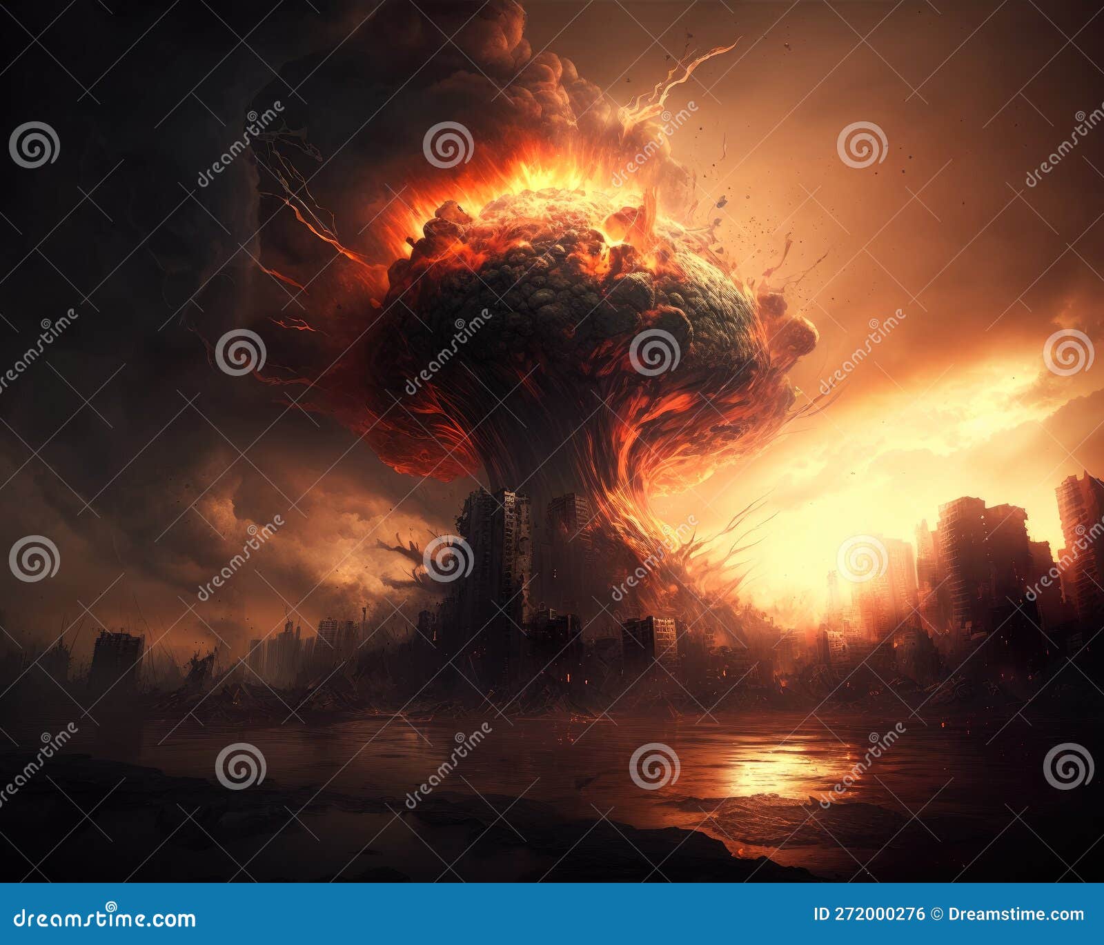 City on the Background of a Nuclear Explosion. Generative AI Stock ...
