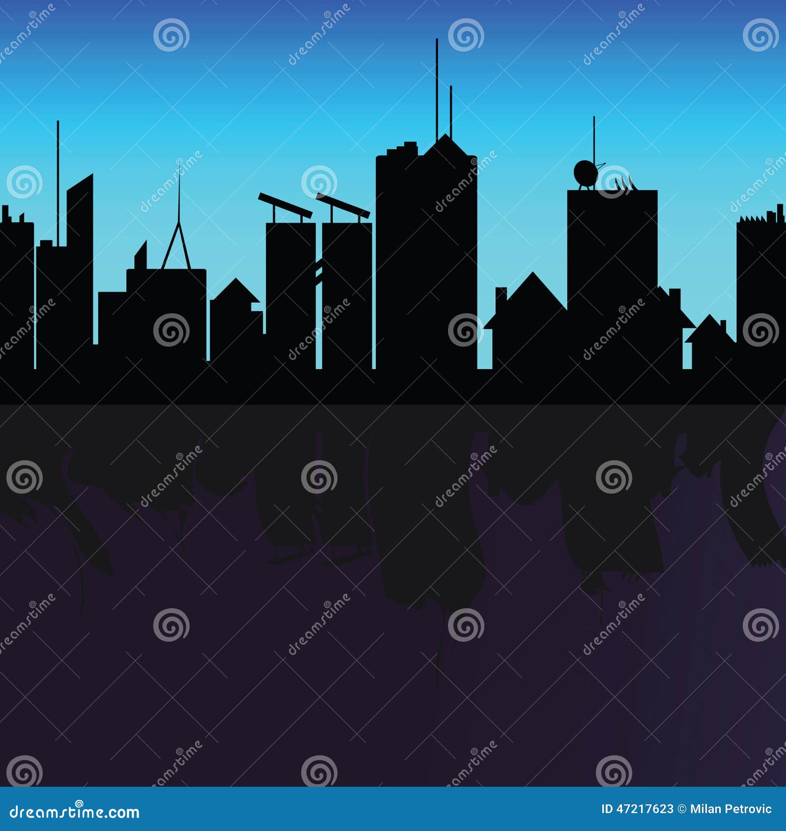 City Black Silhouette Shadow on River Stock Vector - Illustration of ...
