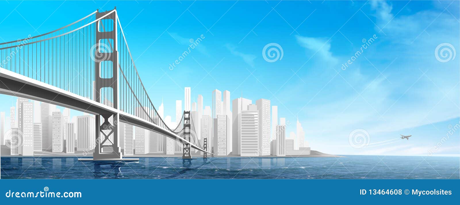 City Bridge Landscape Vector Illustration, Cartoon Flat Modern ...