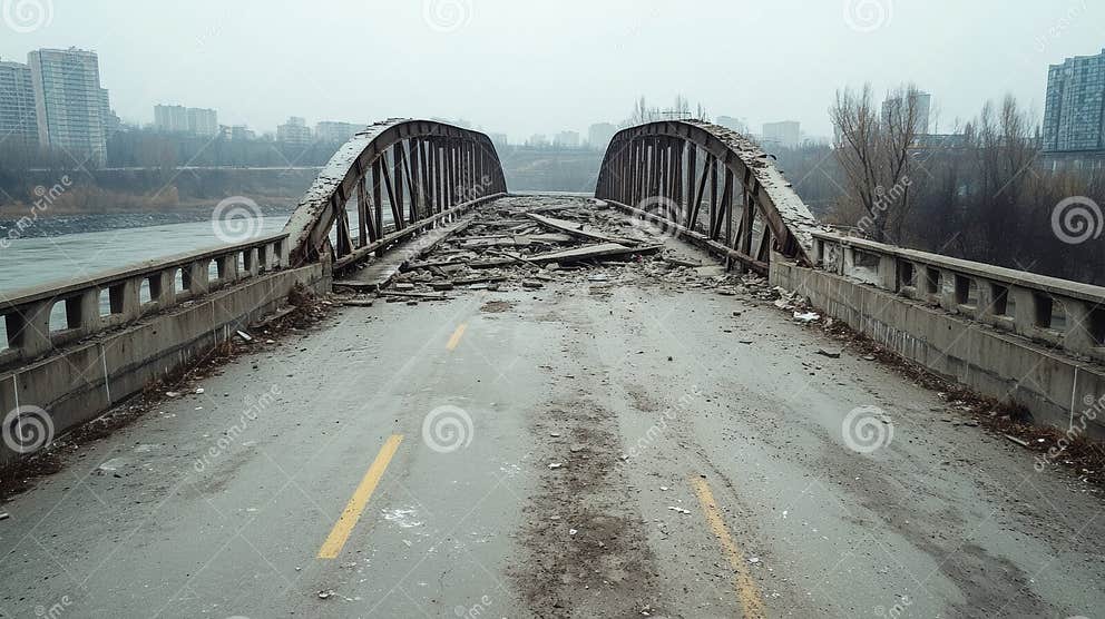 City Bridge Collapses into River after Earthquake, Signifying ...