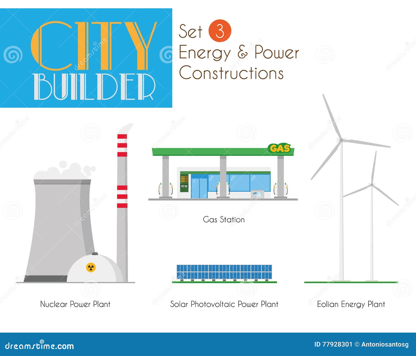 City Builder Set 3: Energy and Power Constructions Stock Vector ...
