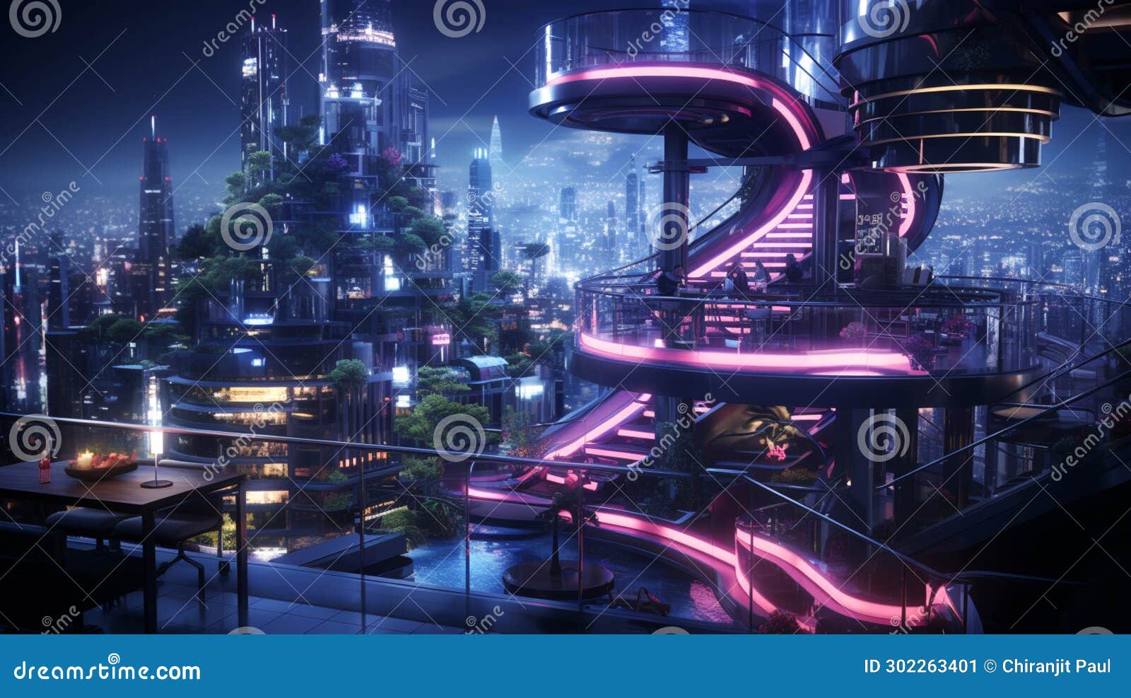 City Building at Night with Neon Lights Stock Image - Image of ...