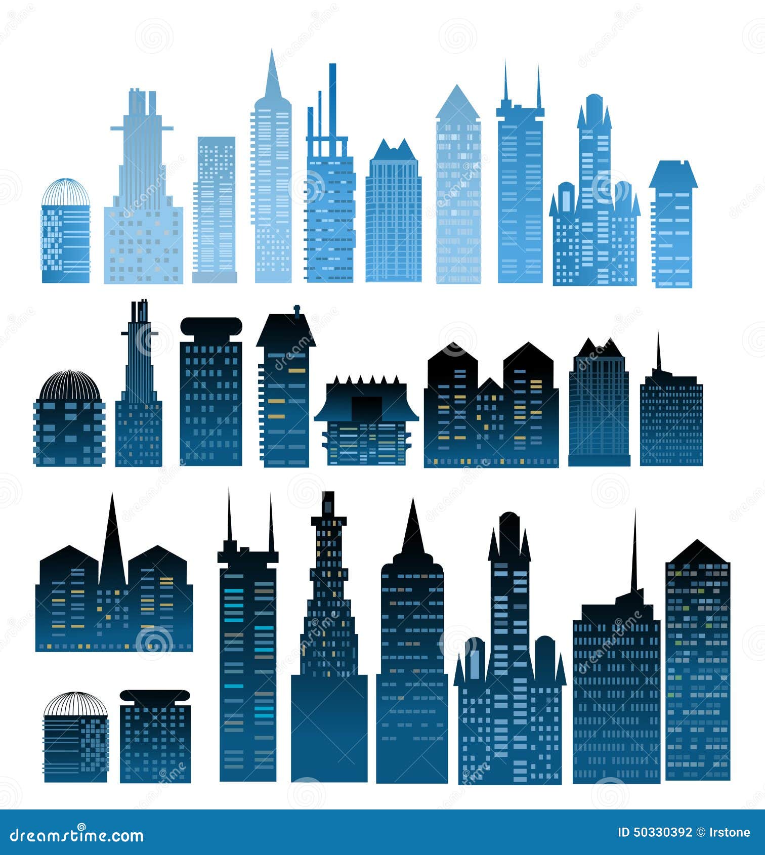 City Building Silhouettes Set Stock Illustration - Illustration of ...