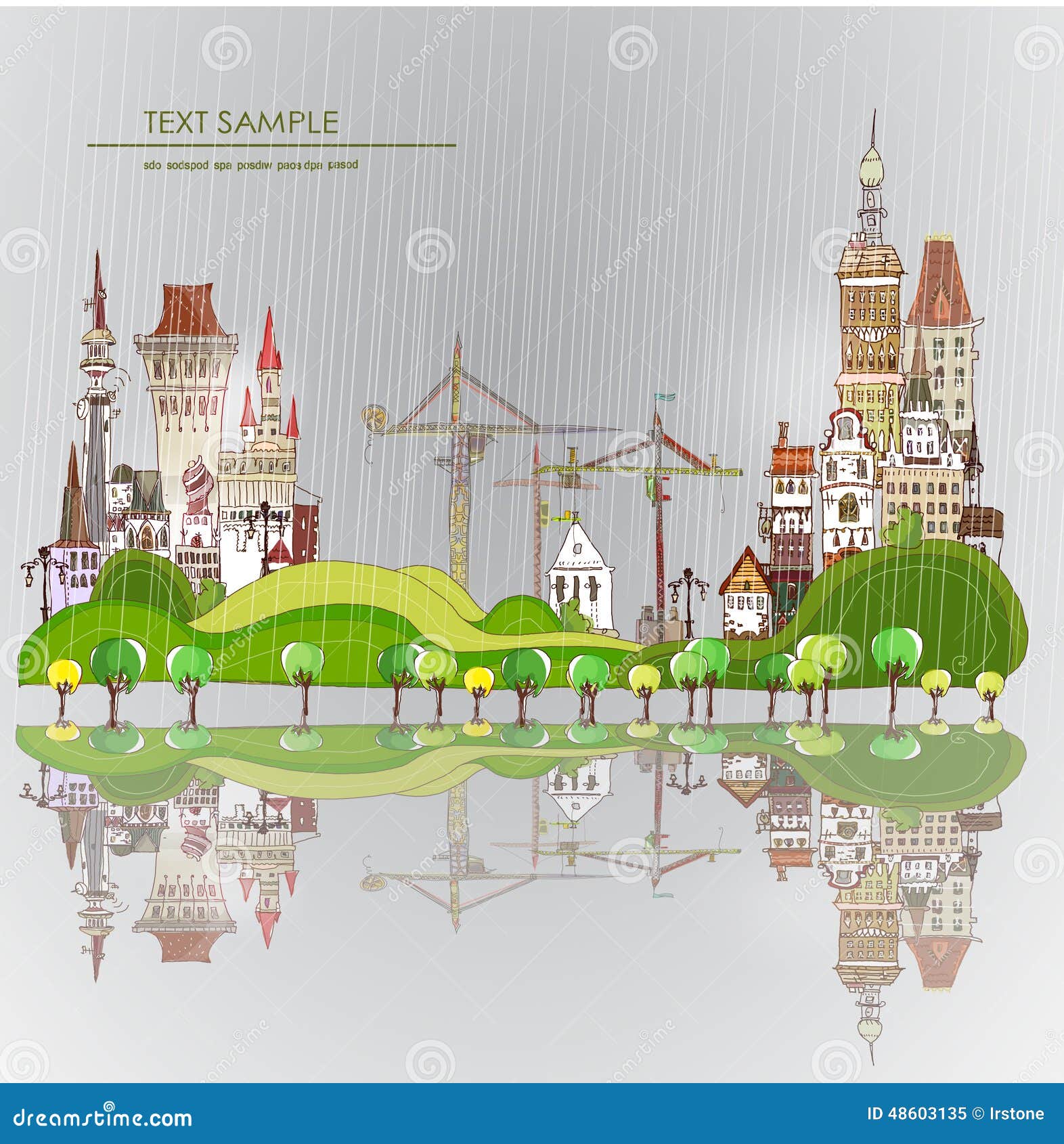 City and Building Site with Cranes Stock Illustration - Illustration of ...