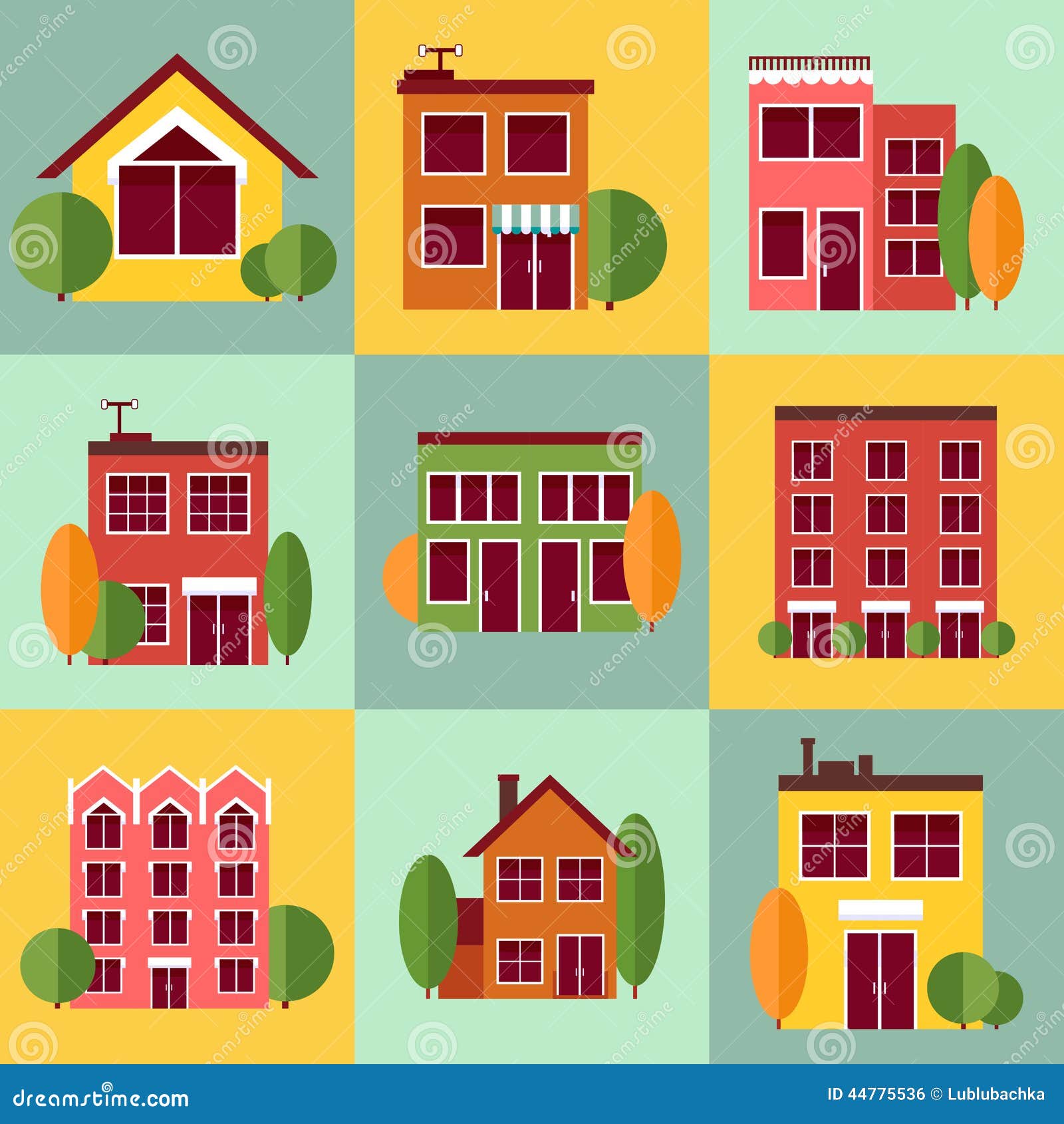 City Buildings Set in Flat Design Style Stock Vector - Illustration of ...