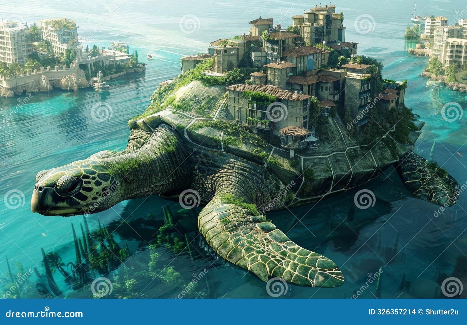 A City Built on the Back of a Giant Turtle Stock Illustration ...
