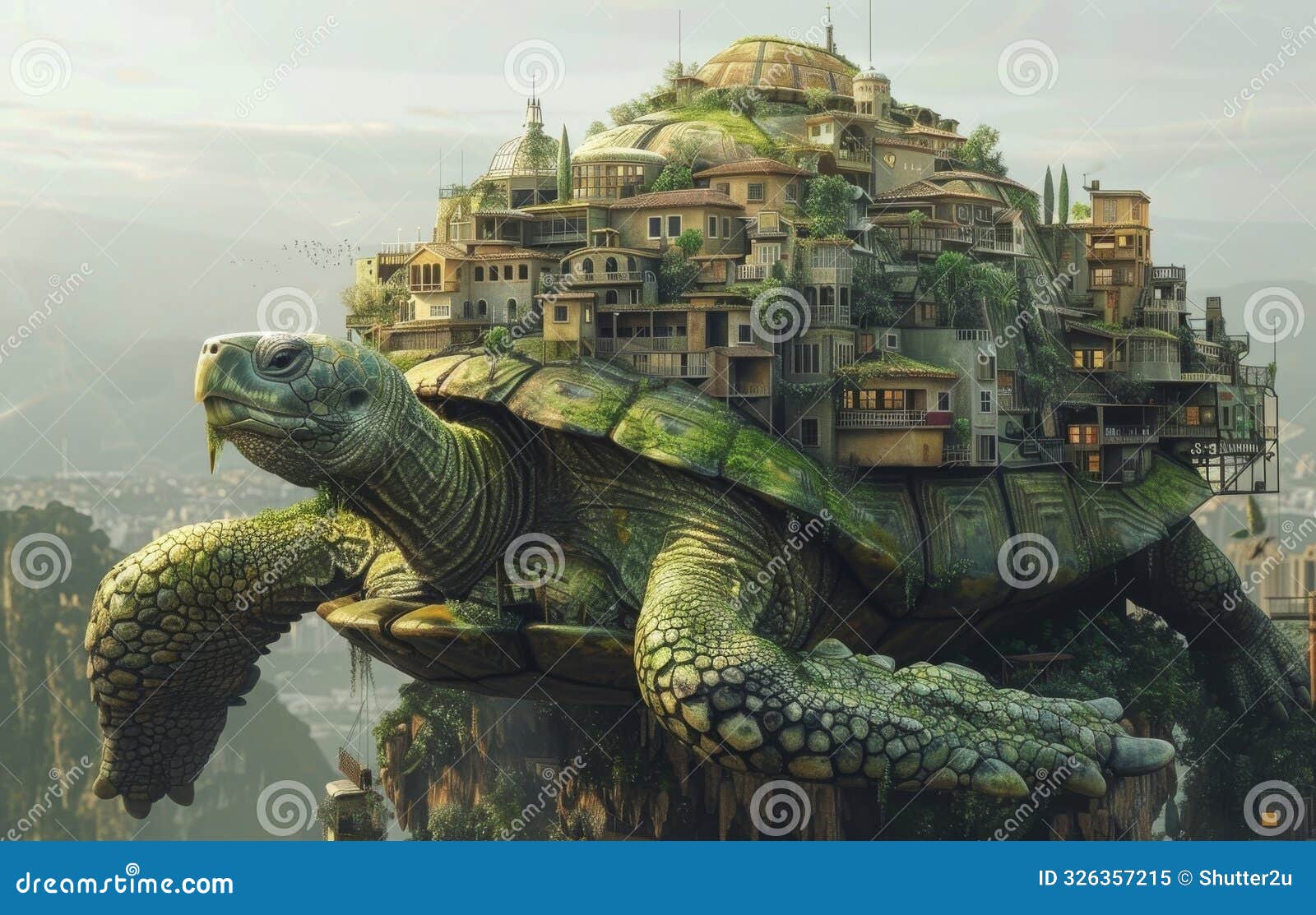 A City Built on the Back of a Giant Turtle Stock Illustration ...