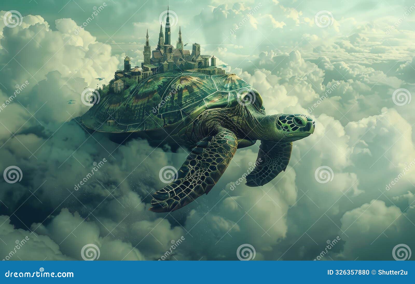 A City Built on the Back of a Giant Turtle Stock Illustration ...