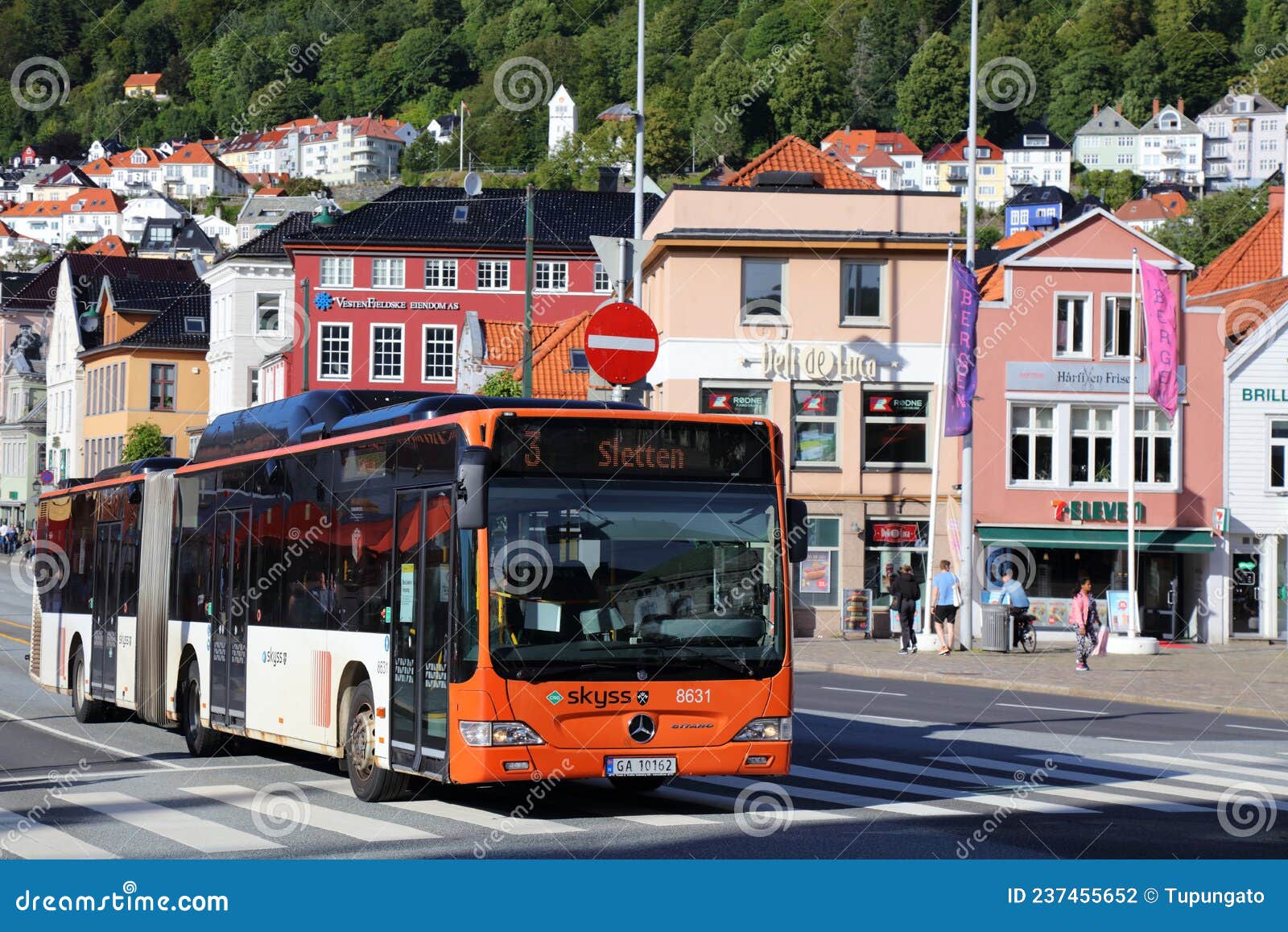 City bus in Bergen, Norway editorial photography. Image of landmark ...