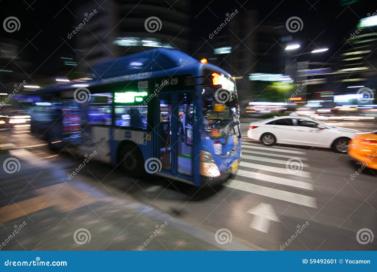 City Bus Motion Blurred in the Night Stock Image - Image of street ...