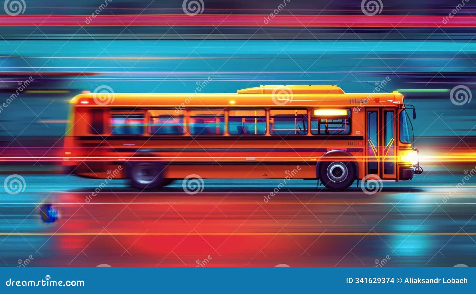 A City Bus is Moving Along the Road. Illustration Stock Photo - Image ...