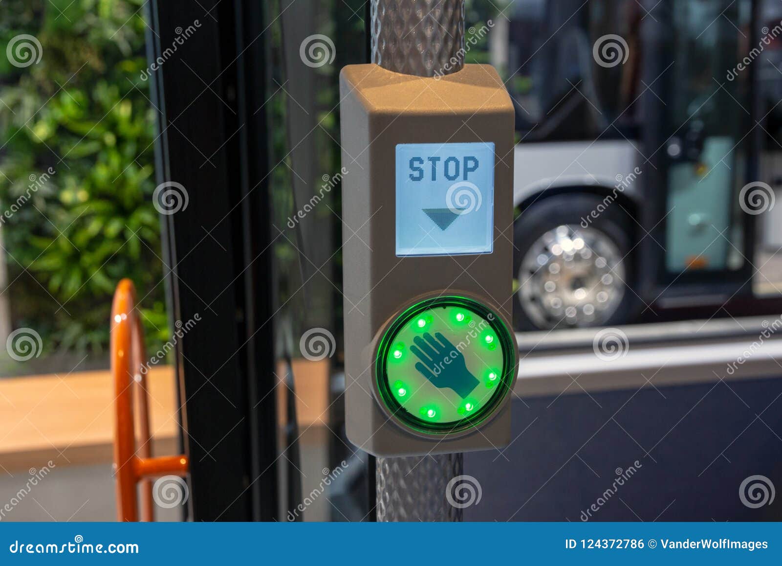 City bus stop button stock photo. Image of transportation - 124372786