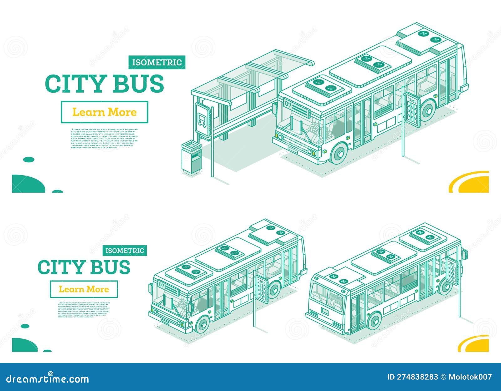 City Bus and Bus Stop. Isometric Outline Concept Stock Illustration ...