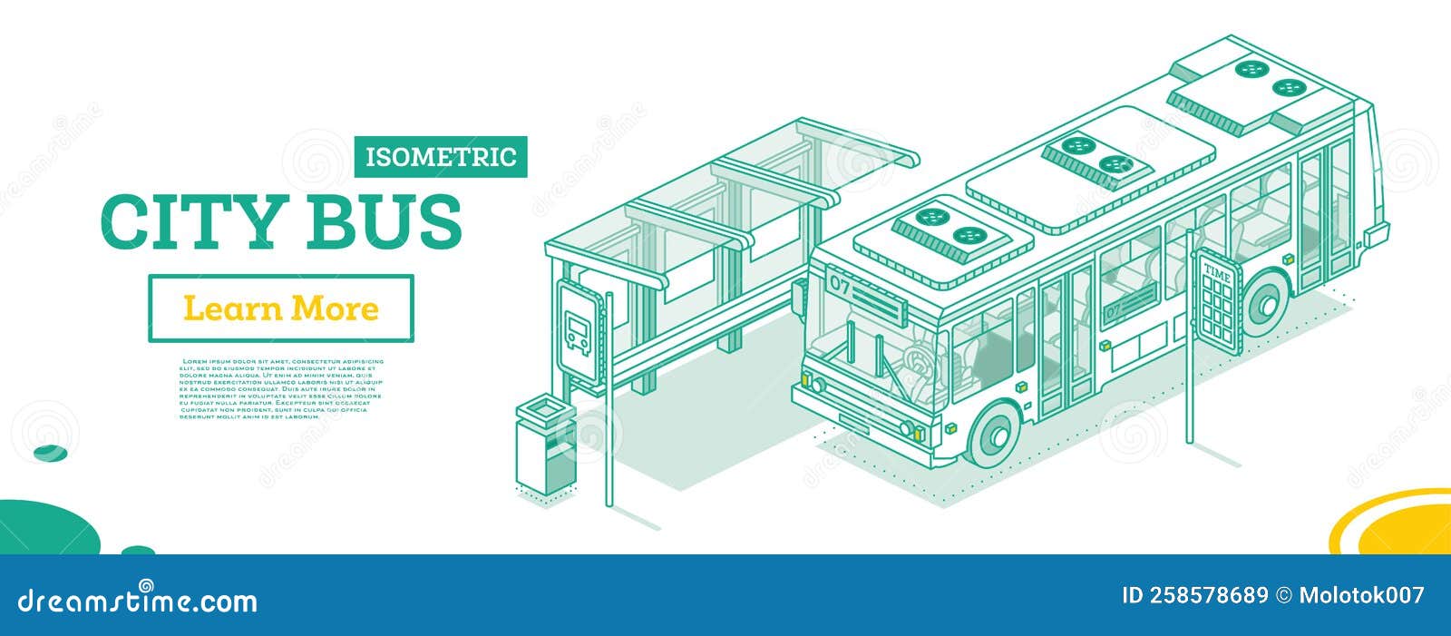 City Bus and Bus Stop. Isometric Outline Concept Stock Vector ...