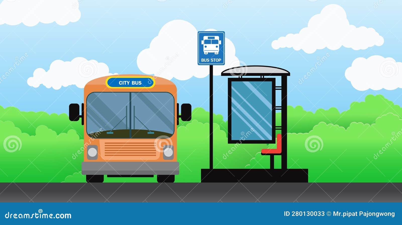 City Bus Stop , City Transportation, Vector Illustration, Bus Station ...