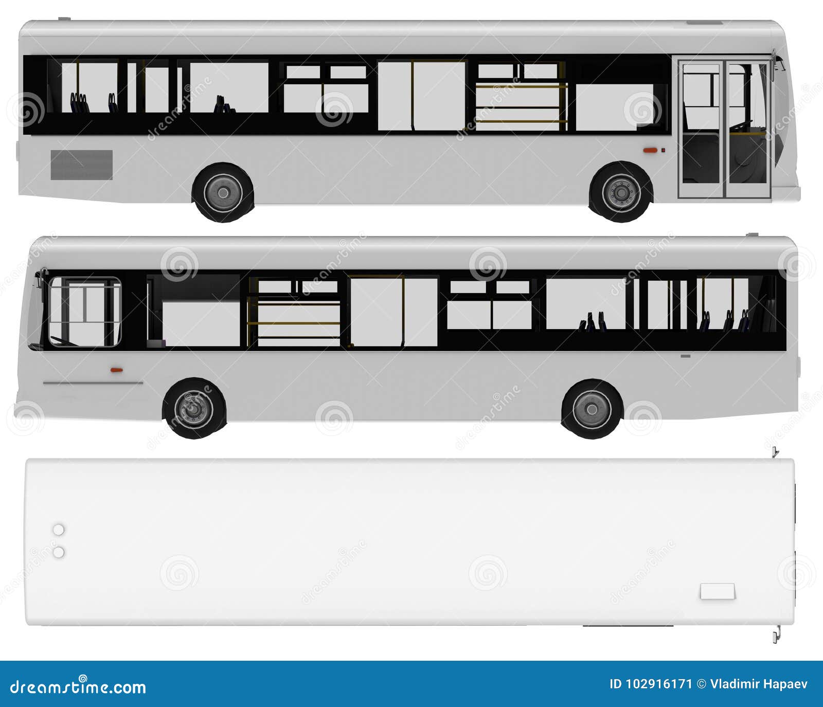 City Bus Template. Passenger Transport. 3d Illustration. Stock ...