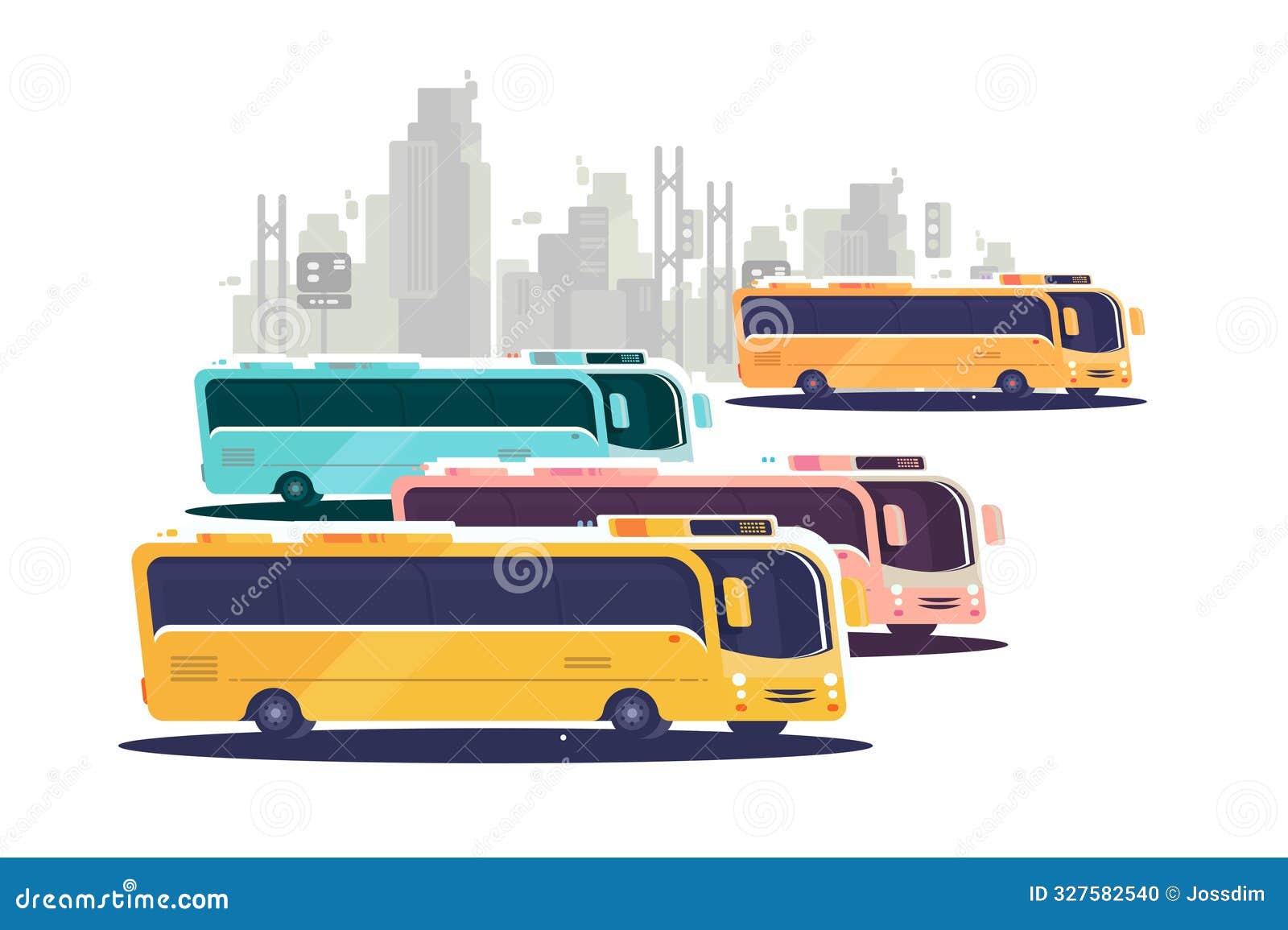 City Buses Fleet Vector Illustration | CartoonDealer.com #327582540