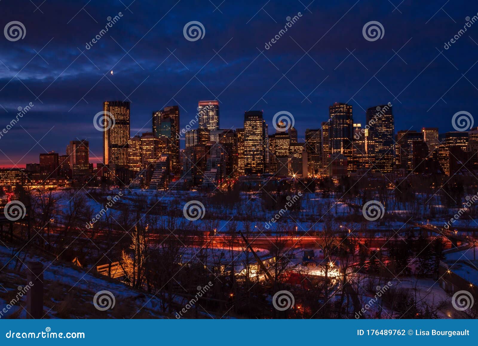 City of Calgary Skyline Glowing at Night Editorial Photography - Image ...