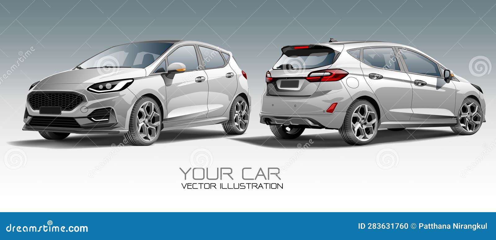 City Car Grey Metallic Front and Back 3D Design Modern Vector Stock ...