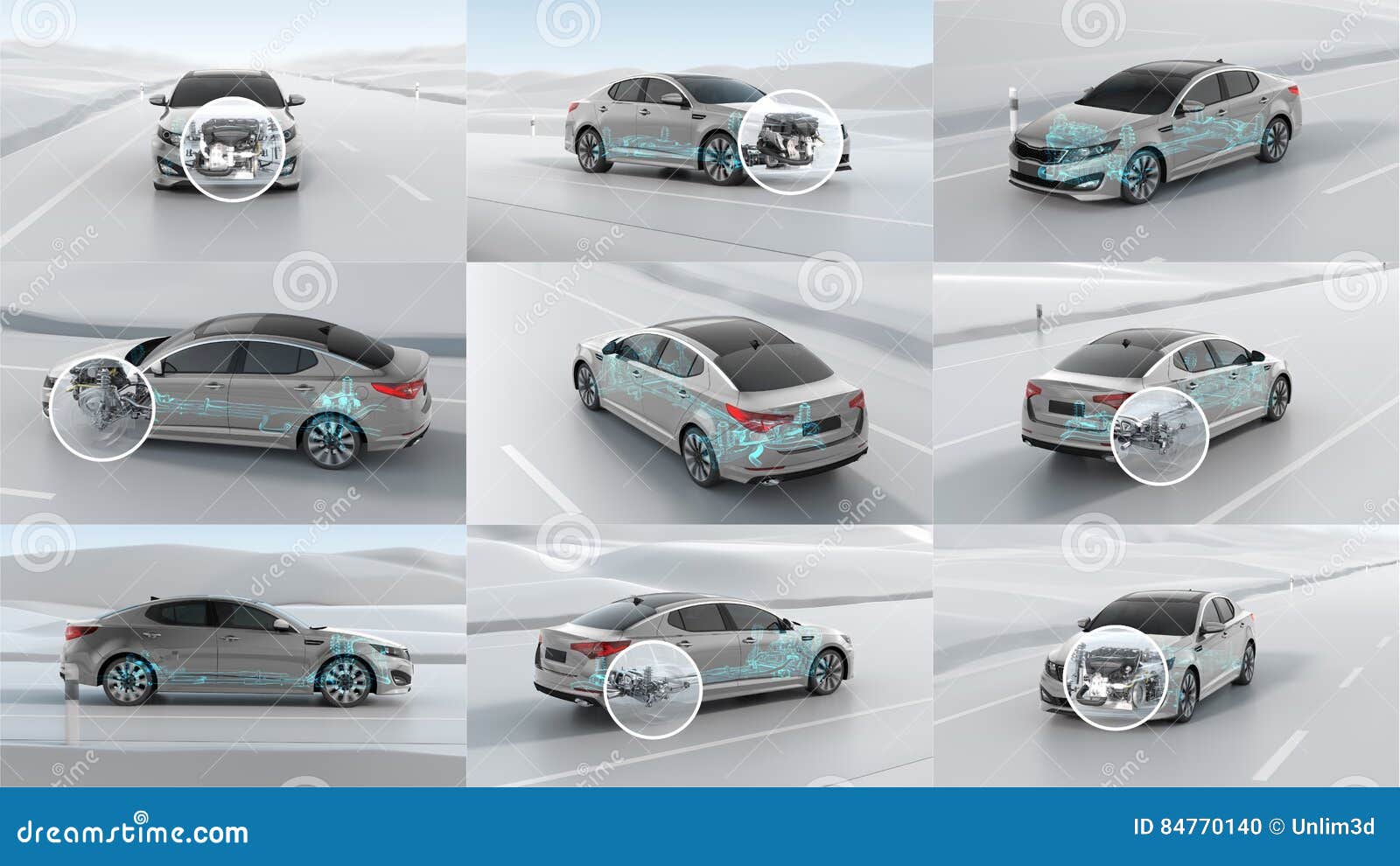 City Car Structure Overview during Driving. 3d Illustration Set Stock ...