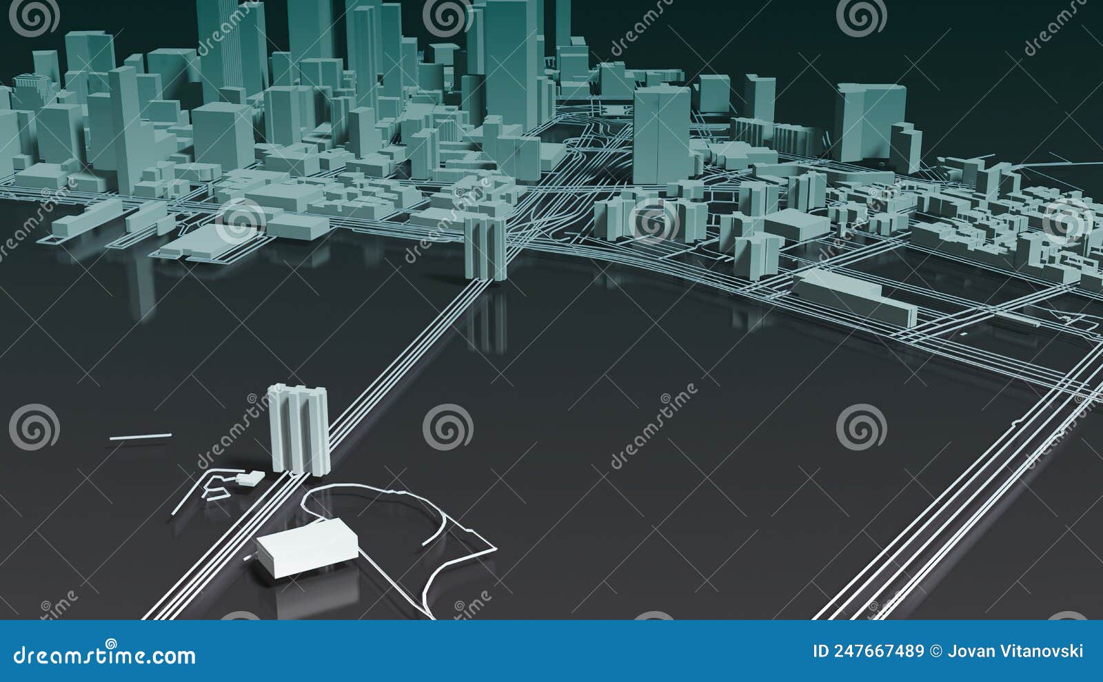City Center 3d Rendering . Architectural Landscape Stock Illustration ...