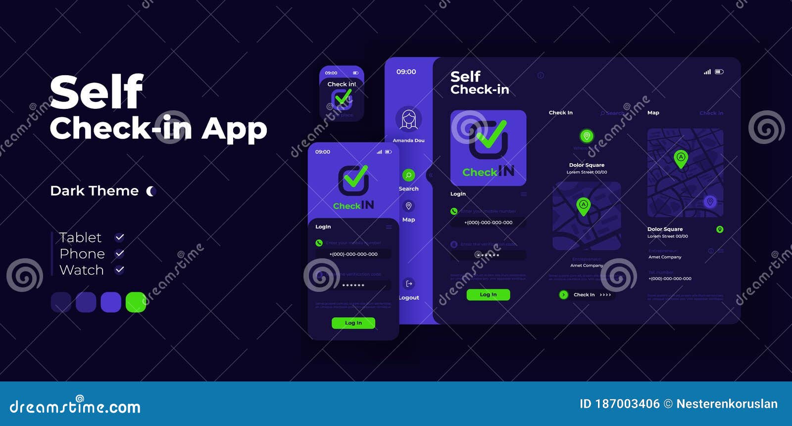 City Check in App Screen Vector Adaptive Design Template Stock Vector ...