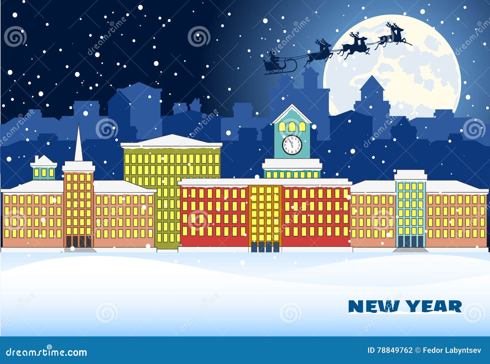 City Christmas landscape stock vector. Illustration of detailed - 78849762