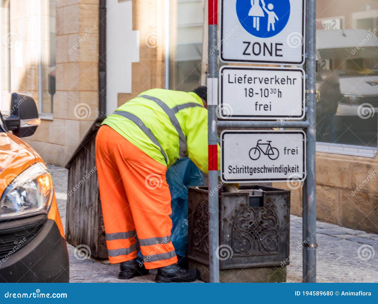 City Cleaning Empties Garbage Can Stock Photo - Image of bucket ...