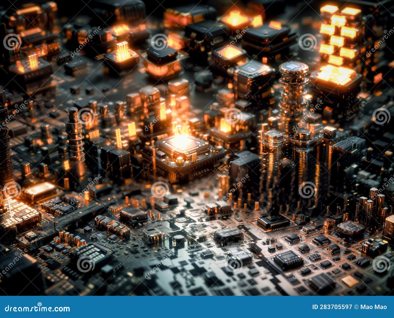 A City Composed of Computer Chips. Concept of Digital City Stock ...