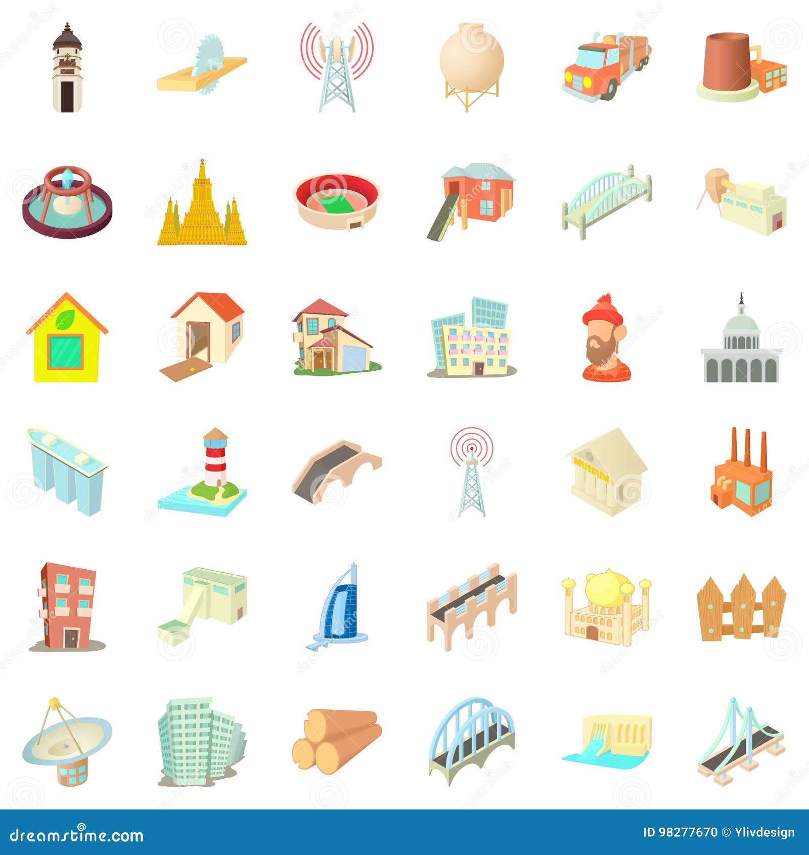 City Construction Icons Set, Cartoon Style Stock Vector - Illustration ...
