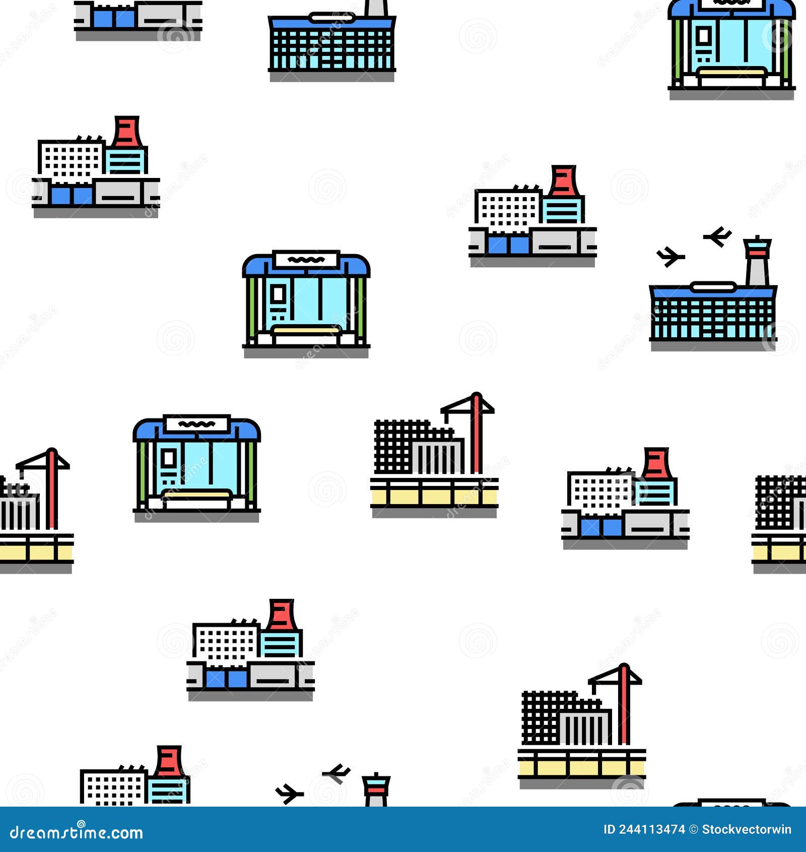 City Construction and Landscape Vector Seamless Pattern Stock Vector ...