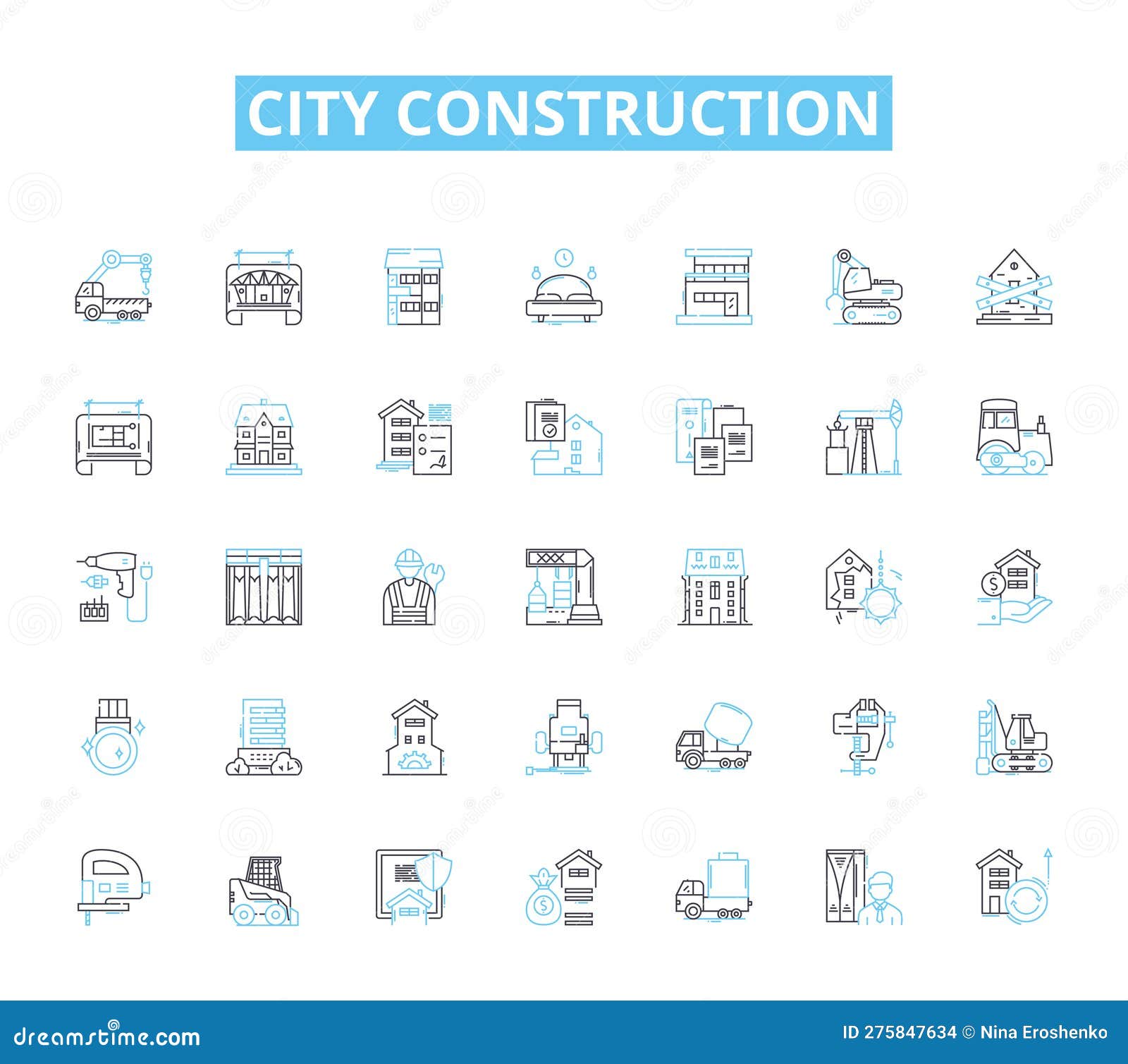 City Construction Linear Icons Set. Structures, Buildings, Planning ...
